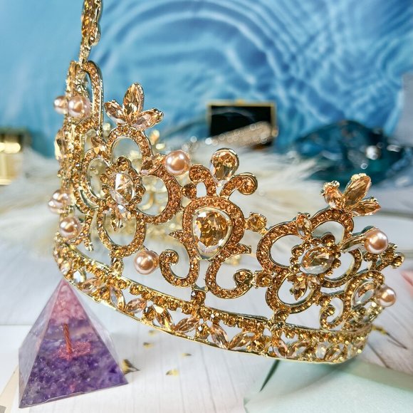 Handmade | Accessories | Xl Royal Queen Gold Crown Wedding Crystal ...